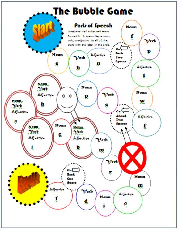 The Bubble Game Parts Of Speech Board Game For ESL Students The Bubble Game Parts Of Speech Board Game For ESL Students