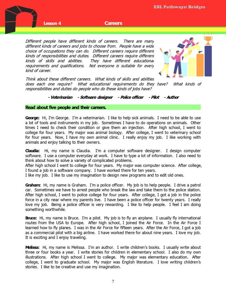 Adult ESL Lessons: Careers (Intermediate) - Stickyball ESL Lessons