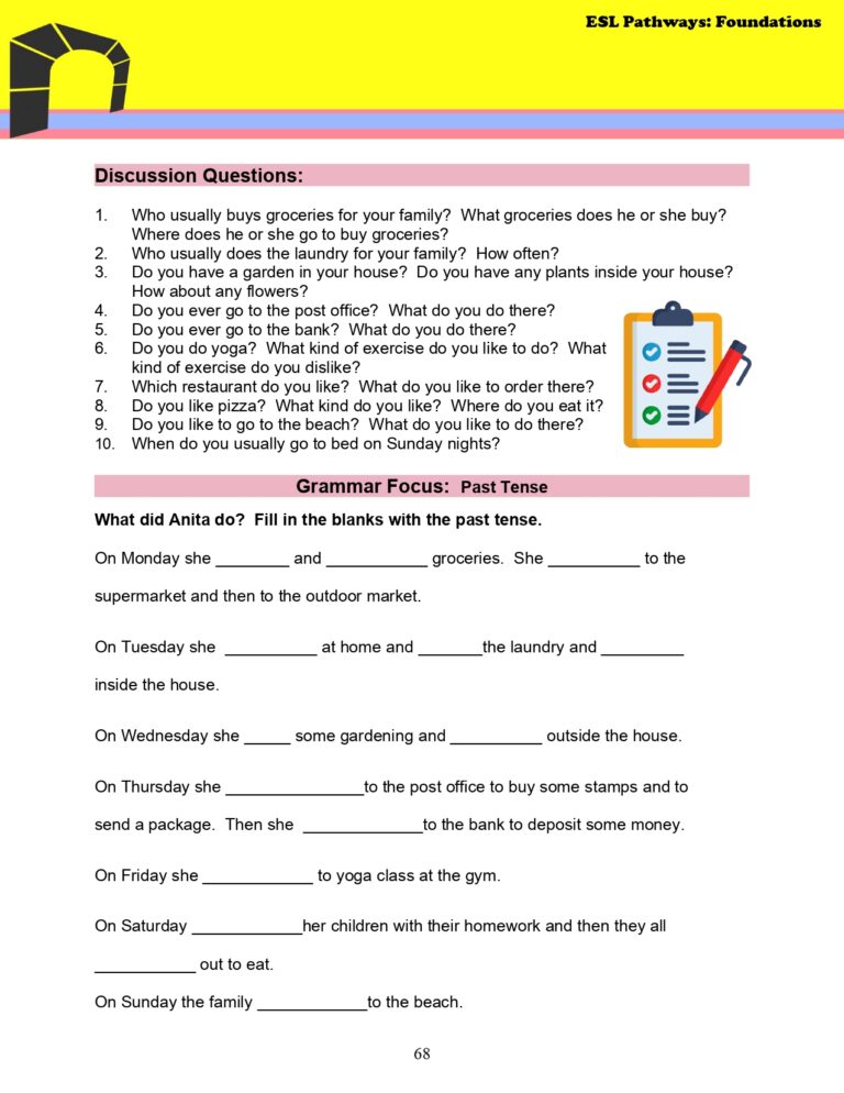 Adult ESL Lessons: Last Week (Beginner) - Stickyball ESL Lessons