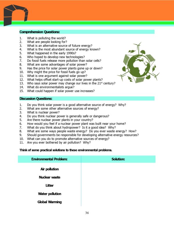 Adult ESL Lessons: Solar Energy (Advanced) - Stickyball ESL Lessons