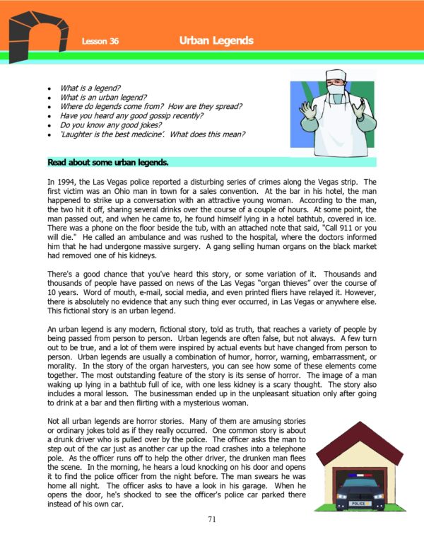 Adult ESL Lessons: Urban Legends (Advanced) - Stickyball ESL Lessons