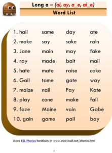 Long a - Word List and Sentences