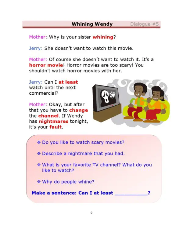 Esl Dialogues Whining Wendy Low Intermediate Stickyball Esl Lessons