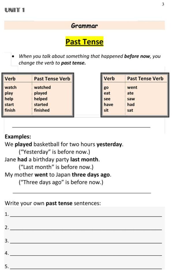 ESL Beginner Writing Grammar Past Tense ESL Beginner Writing Grammar Past Tense