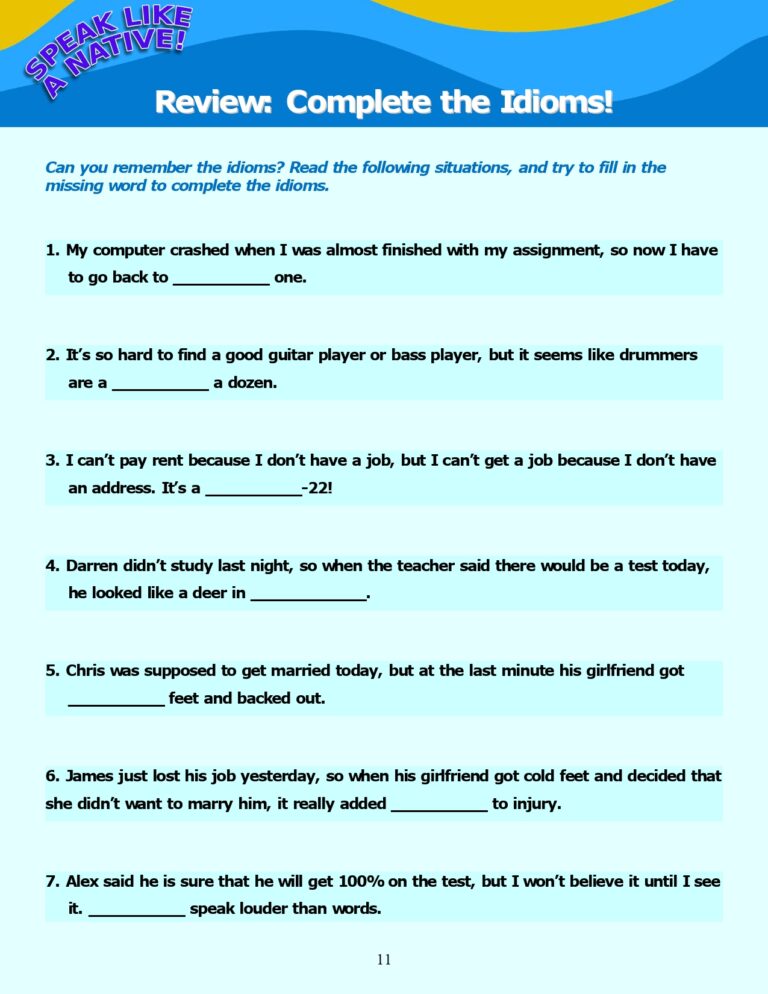 Review of Idioms with A-B-C-D-E - Stickyball ESL Lessons
