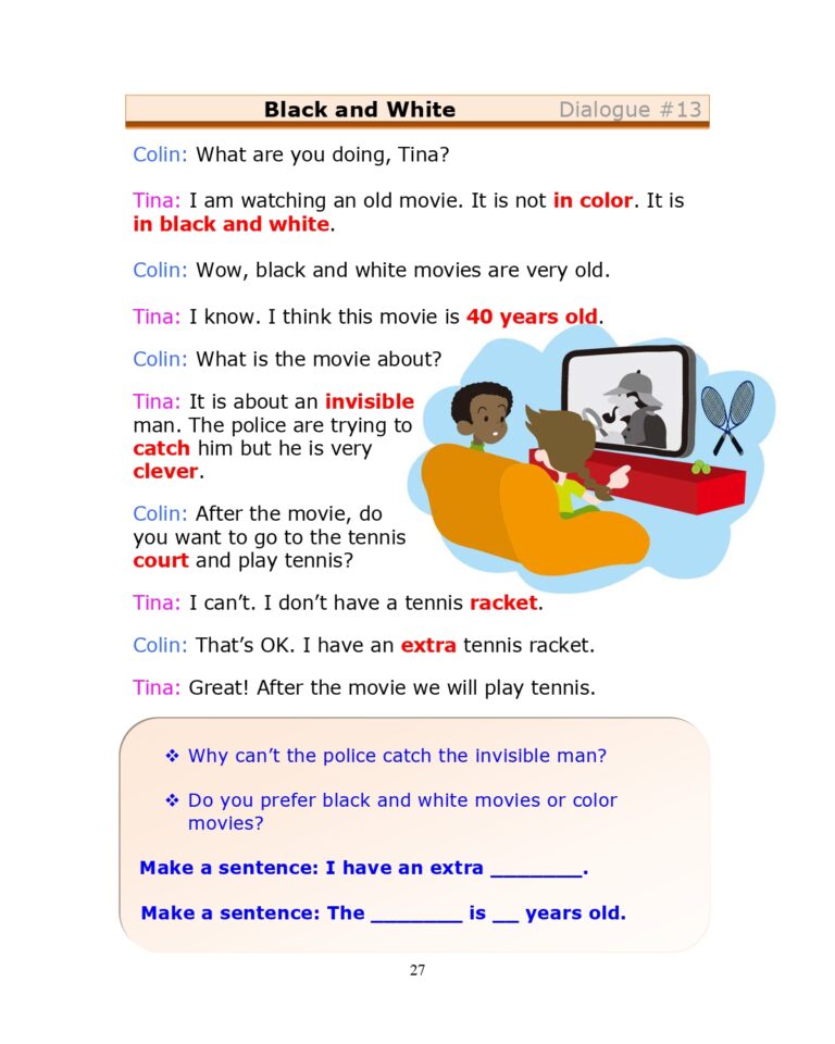 ESL Dialogue: Black and White (Low-Intermediate) - Stickyball ESL Lessons