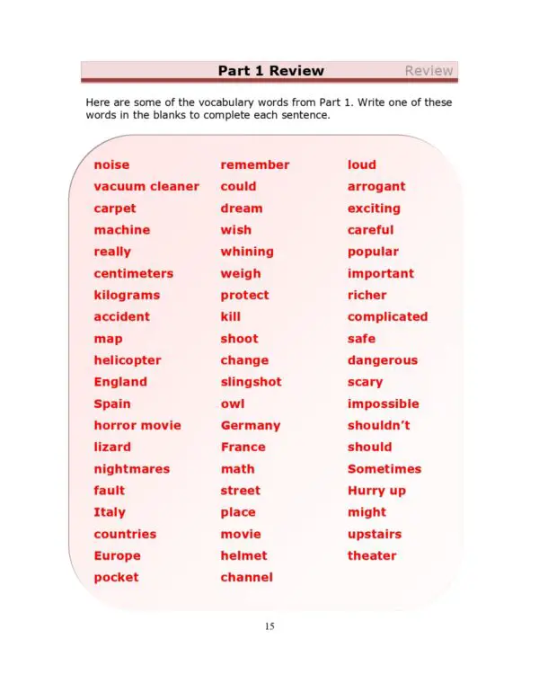 Esl Dialogues Vocabulary Review Lesson Book 2 Unit 1 Stickyball