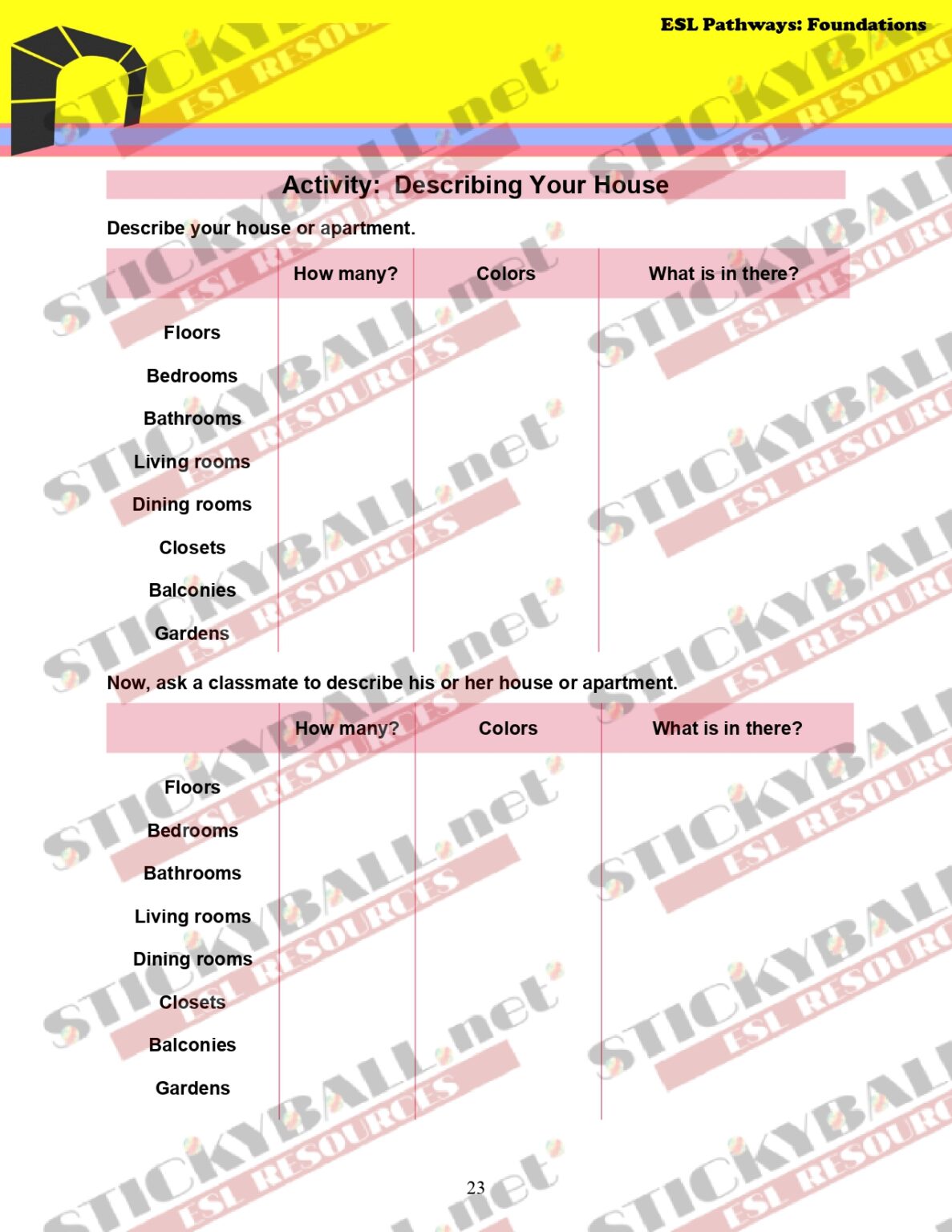 Esl Pathways Book 1 Foundations Stickyball Esl Lessons