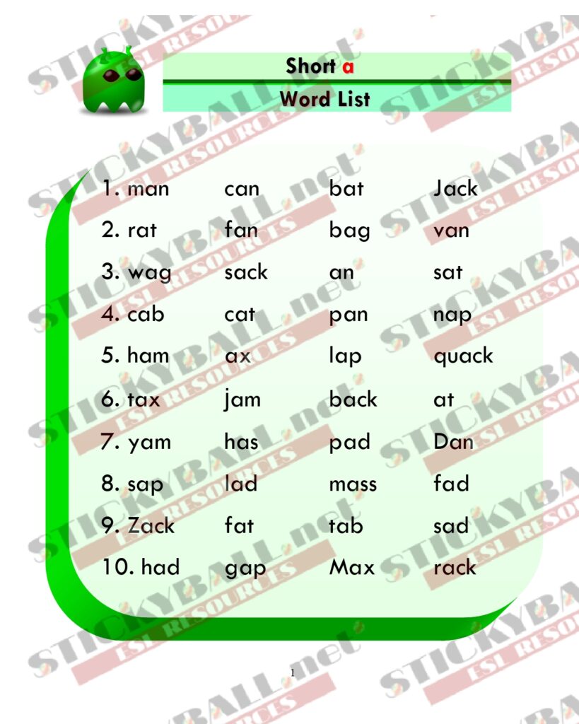 Phonics Monster: Book 2 (Short Vowels) - Stickyball ESL Lessons