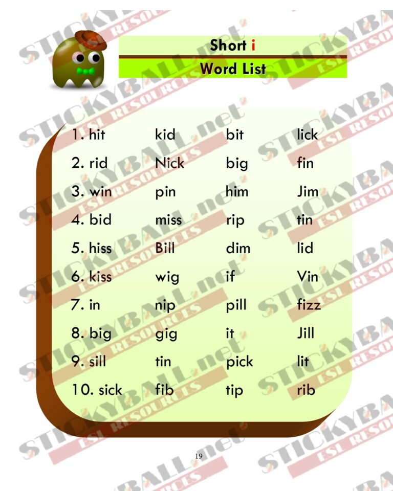 Phonics Monster: Book 2 (Short Vowels) - Stickyball ESL Lessons