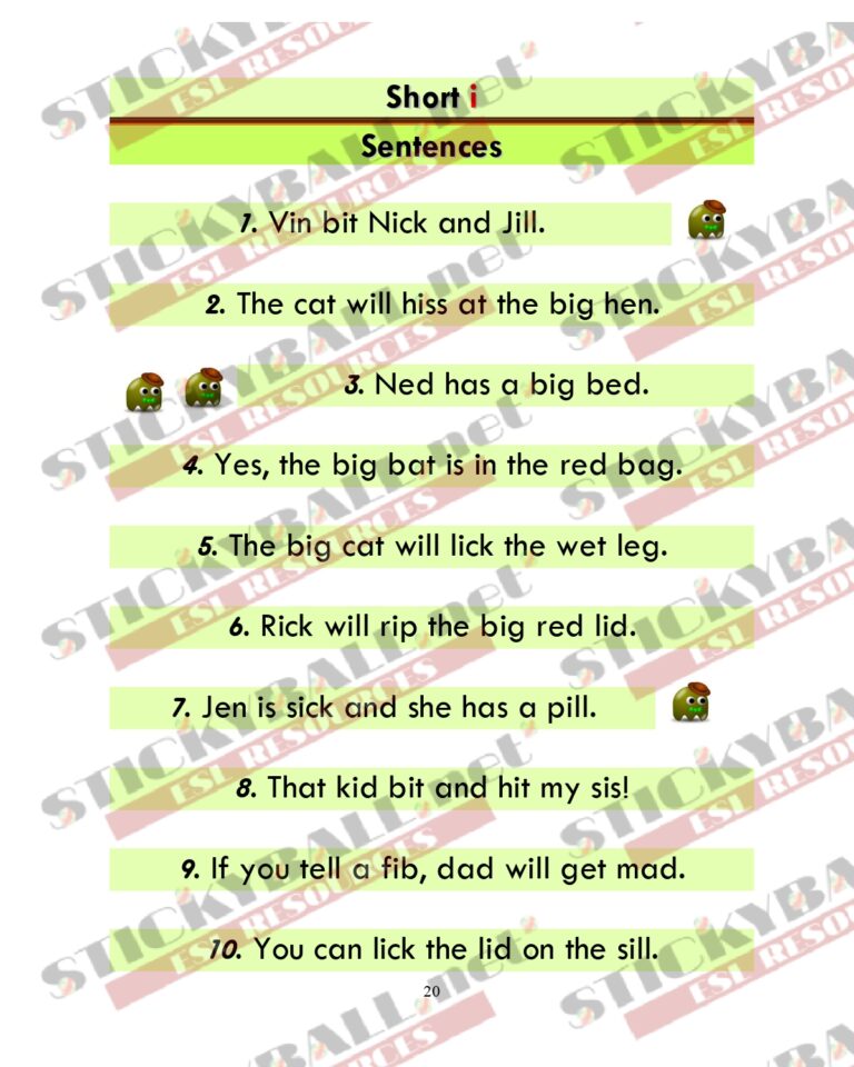 Phonics Monster: Book 2 (Short Vowels) - Stickyball ESL Lessons