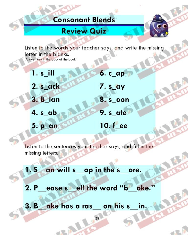 Phonics Monster: Book 4 (Consonant Blends & Digraphs) - Stickyball ESL ...