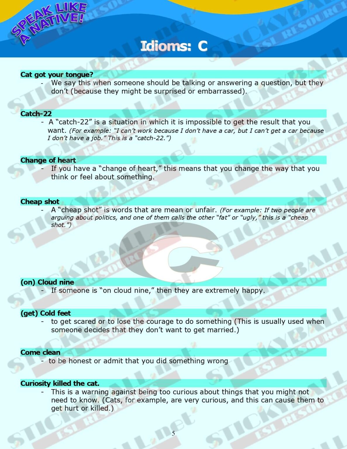 Speak Like a Native! - Idioms - Stickyball ESL Lessons