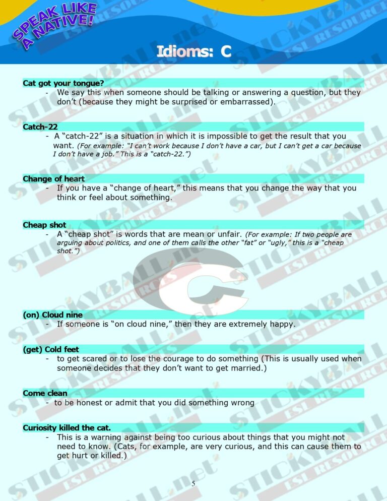 Speak Like a Native! - Idioms - Stickyball ESL Lessons