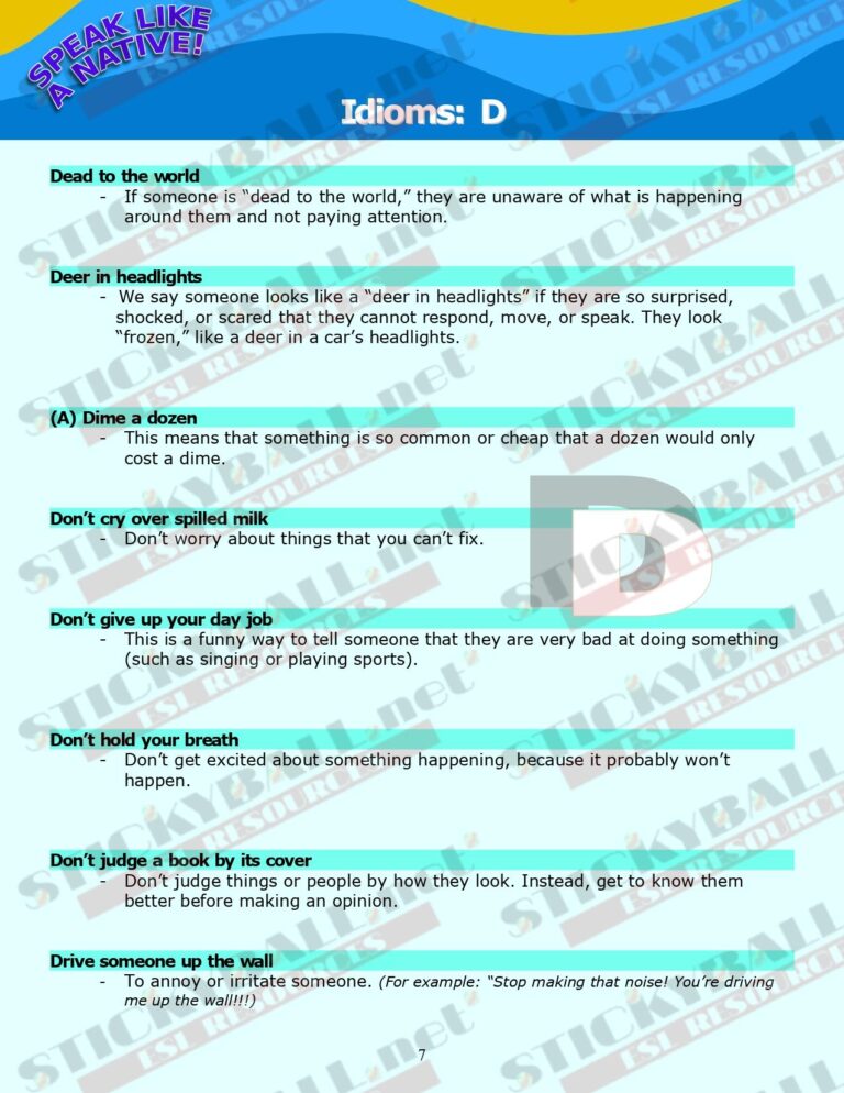 Speak Like a Native! - Idioms - Stickyball ESL Lessons