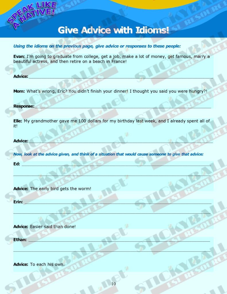 Speak Like a Native! - Idioms - Stickyball ESL Lessons