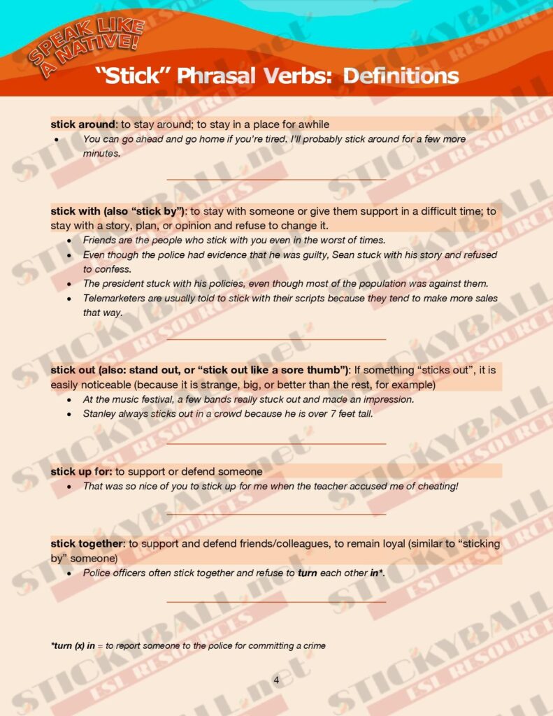Speak Like a Native! - Phrasal Verbs - Stickyball ESL Lessons