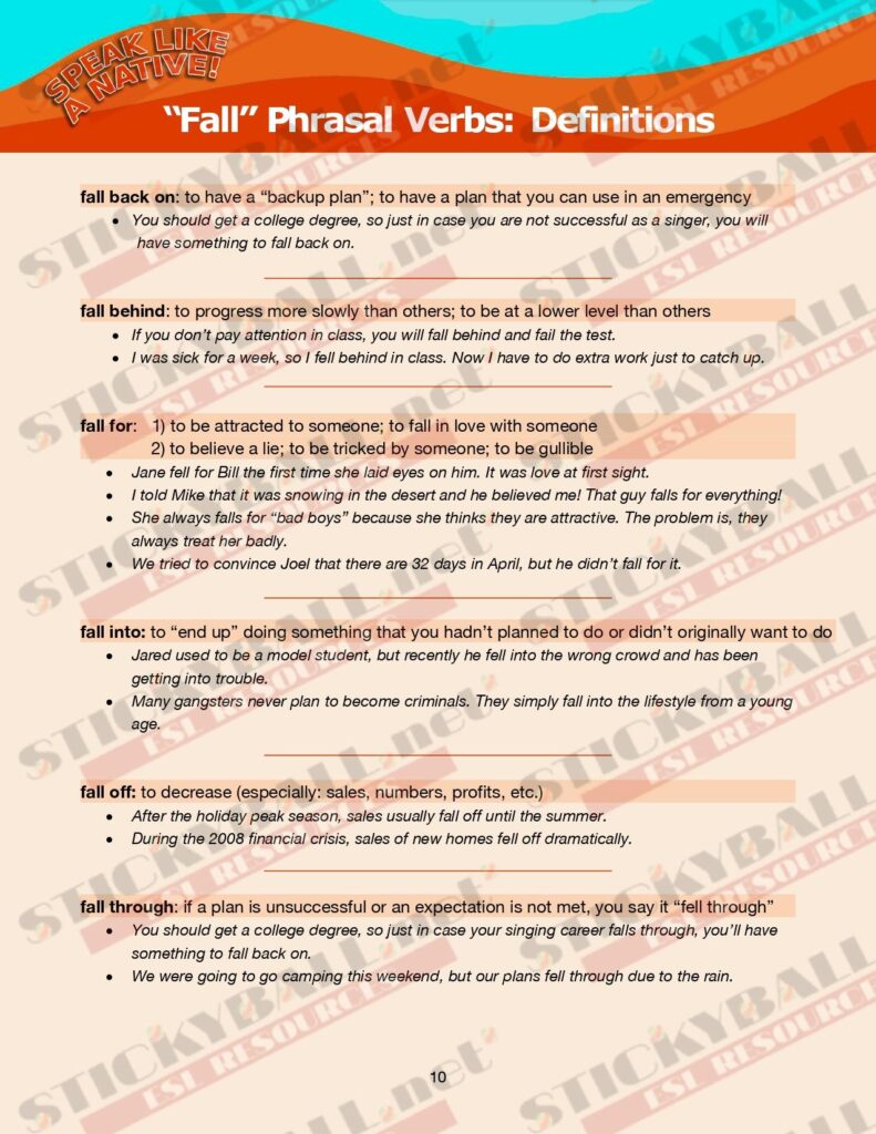 Speak Like a Native! - Phrasal Verbs - Stickyball ESL Lessons