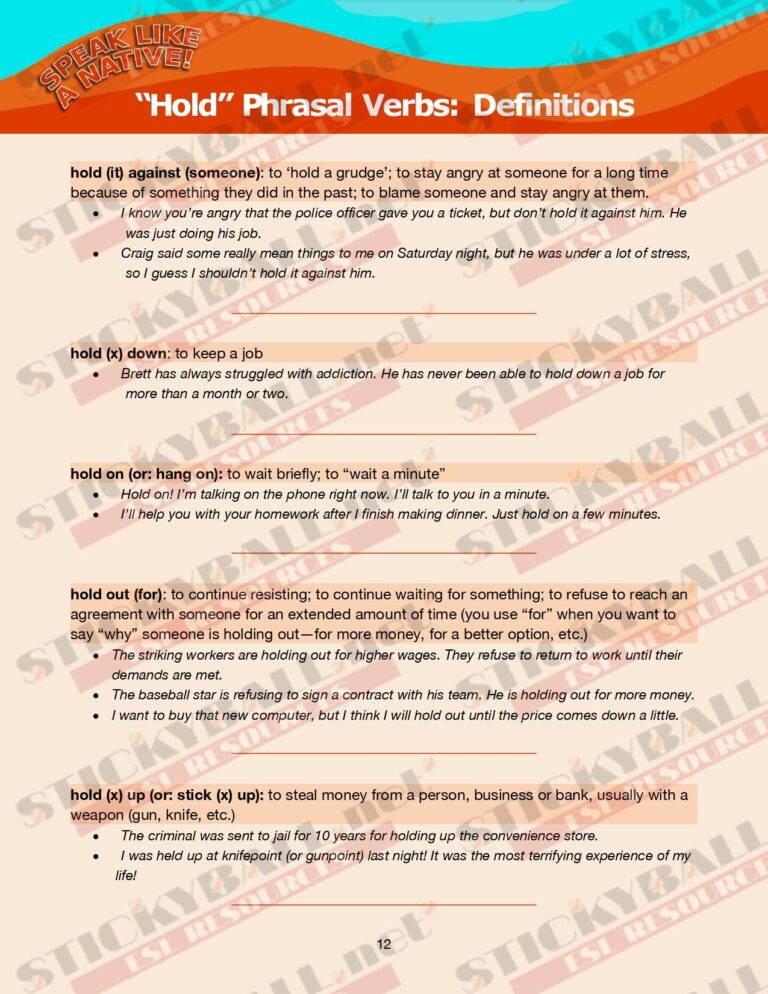Speak Like a Native! - Phrasal Verbs - Stickyball ESL Lessons