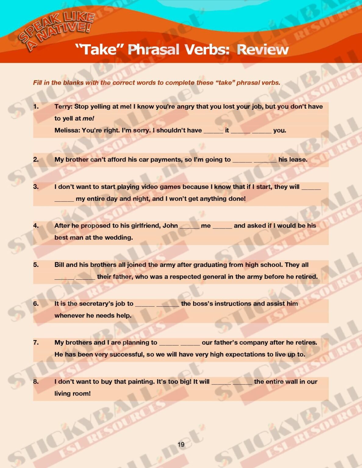 Speak Like a Native! - Phrasal Verbs - Stickyball ESL Lessons