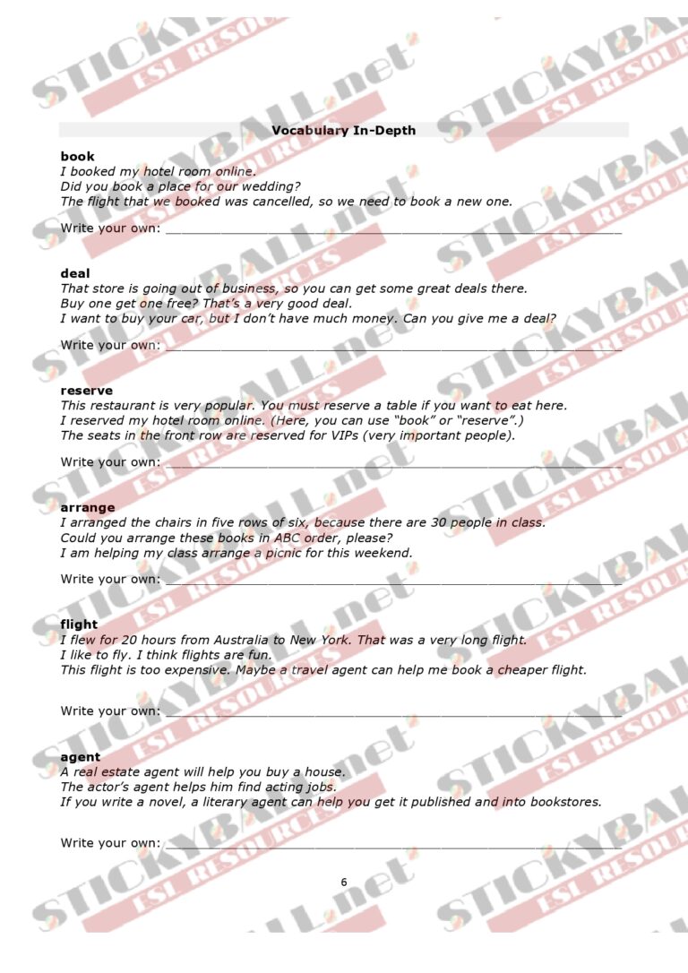 Vocabuilder: On Vacation (ESL Travel Vocabulary Lessons) - Stickyball ...