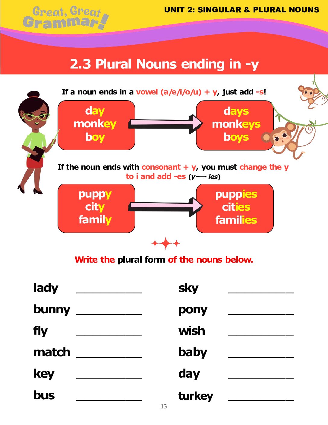 ESL Grammar PLURAL NOUNS Ending In y Stickyball ESL Lessons ESL Grammar PLURAL NOUNS Ending In y Stickyball ESL Lessons