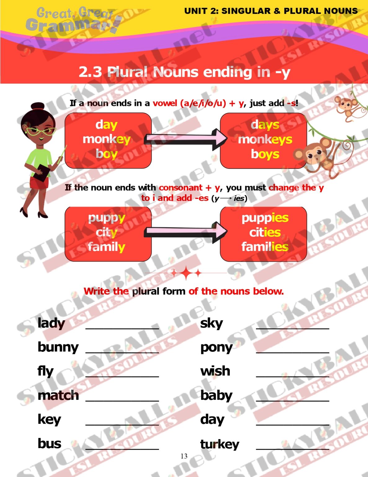 Great, Great Grammar! - Book 1: Parts of Speech - Stickyball ESL Lessons