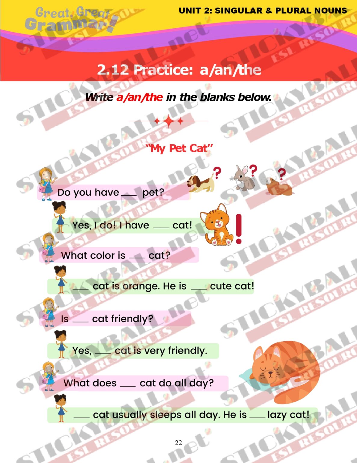 Great, Great Grammar! - Book 1: Parts of Speech - Stickyball ESL Lessons