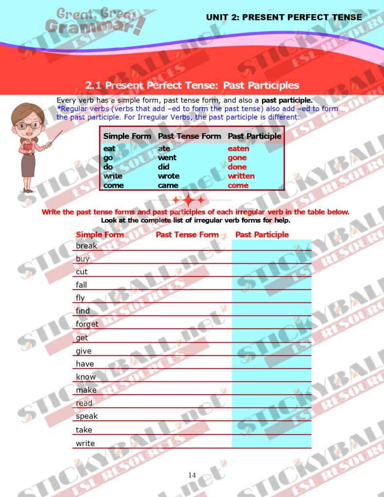 Great, Great Grammar! - Book 3: Tenses and More! - Stickyball ESL Lessons