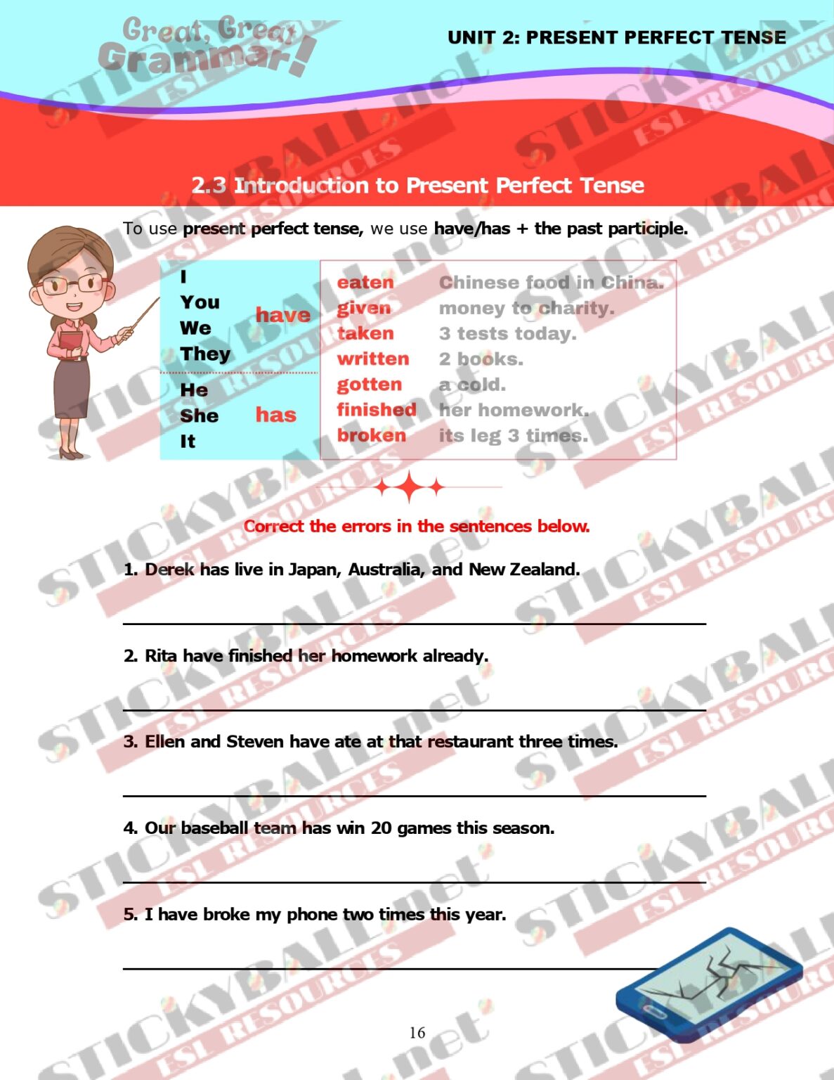 Great, Great Grammar! - Book 3: Tenses and More! - Stickyball ESL Lessons