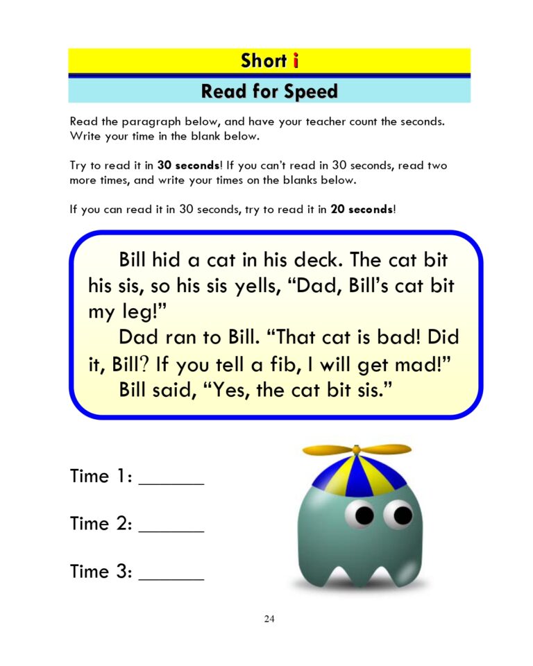 ESL Phonics Lessons: Short i #3 (Read for Speed!) - Stickyball ESL Lessons
