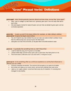 Phrasal Verbs: "Grow" - Definitions and Review - Stickyball ESL Lessons