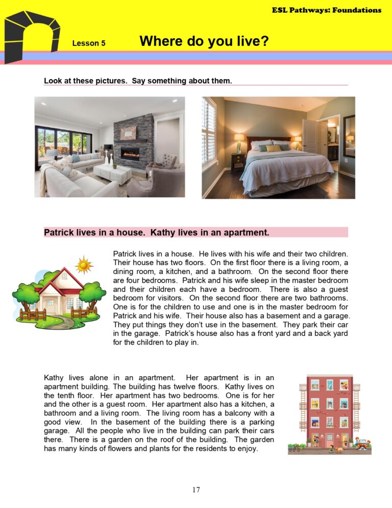 Adult ESL Lessons: Where Do You Live? (Beginner) - Stickyball ESL Lessons